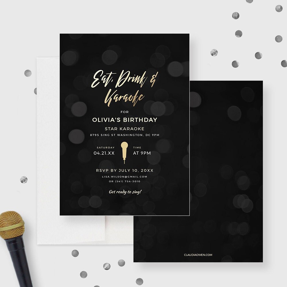 Eat Drink and Karaoke Invitation Editable Template Karaoke - Etsy
