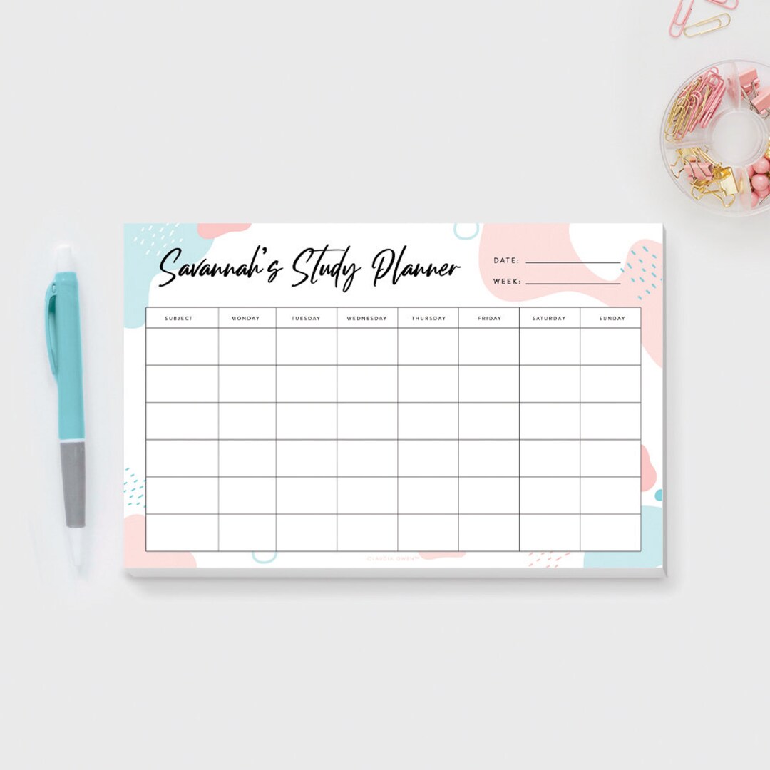School Study Planner Notepad, College Student Weekly Planner, Custom ...