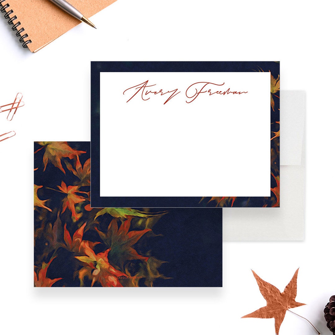 Leaf Note Card Fall Personalized Note Card, Winter Nature Stationary ...