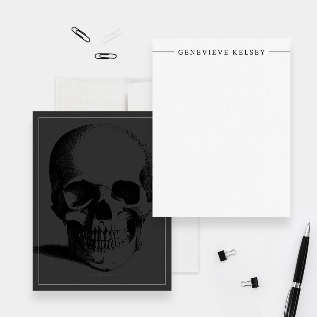 Skull Note Card Death Personalized Office Stationery, Custom Thank You ...