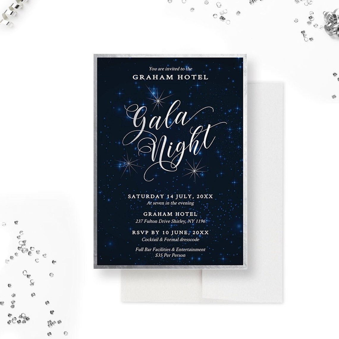 Silver Gala Night Party Invitation Editable Template Business - Etsy