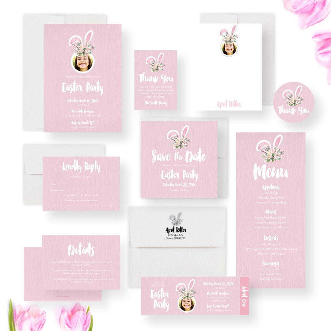 Cute Bunny Invitation Card With Child’s Photo, Kids Easter Party With ...