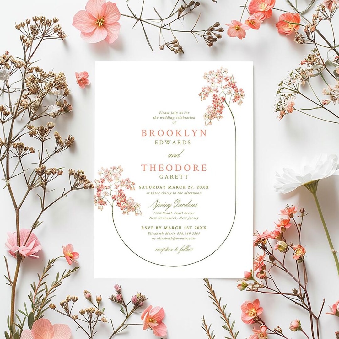 Spring Wedding Invitation With Flowers, Floral Bridal Shower Invitation ...