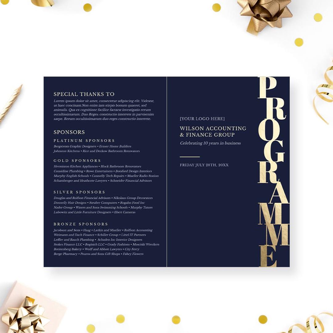 Programme Template Digital Download, Elegant Event Flyer for Business ...