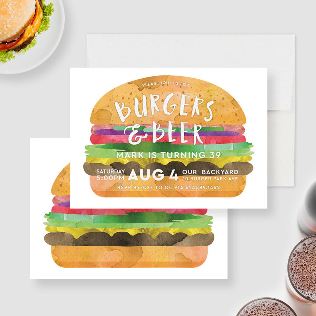 Burgers and Beer Birthday Party Invitation Hamburger Cookout - Etsy