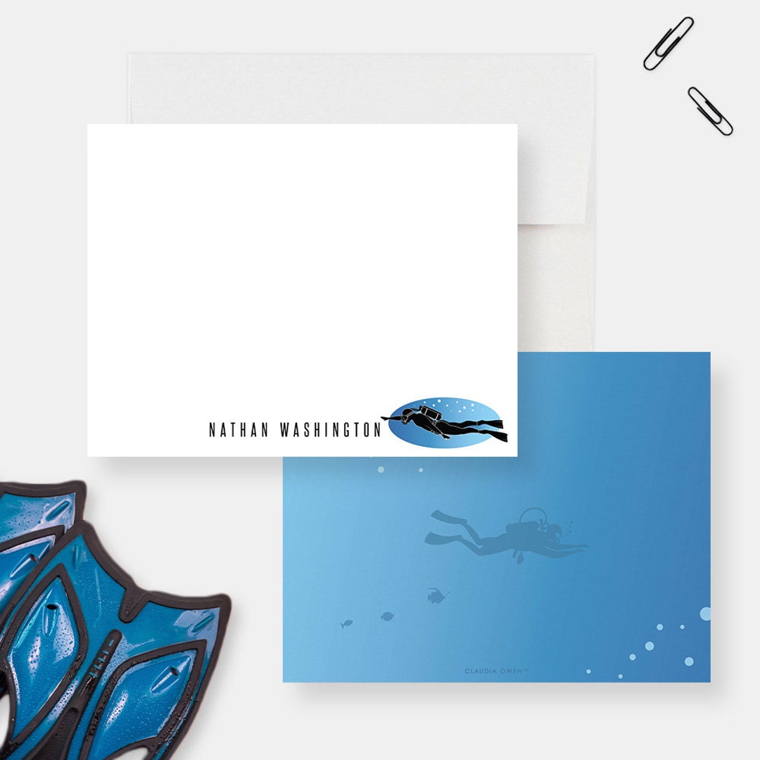 Personalized Scuba Diving Note Cards Stationery for Him, Scuba Diver ...