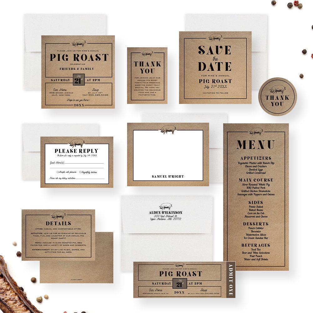 Roast Pig Party Invitation Barbecue Birthday Party, Spit Hog Roast BBQ ...