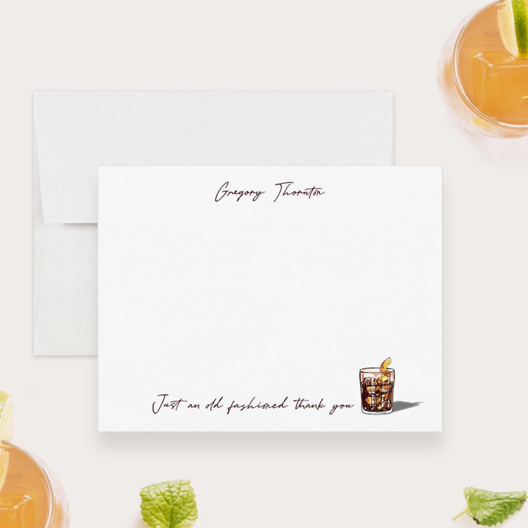 Whiskey Thank You Card Just an Old Fashioned Theme Personalized ...