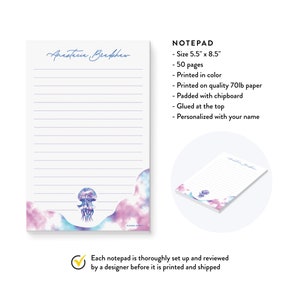 Jellyfish Notepad Under the Sea Creature, Personalized Memo Pad, Ocean ...