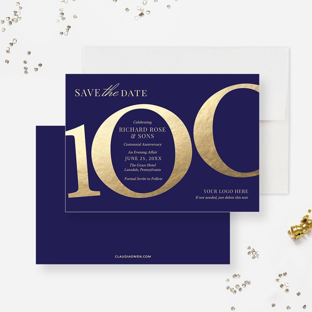 100th Save the Date Card Invitation Template, 100 Years Birthday ...