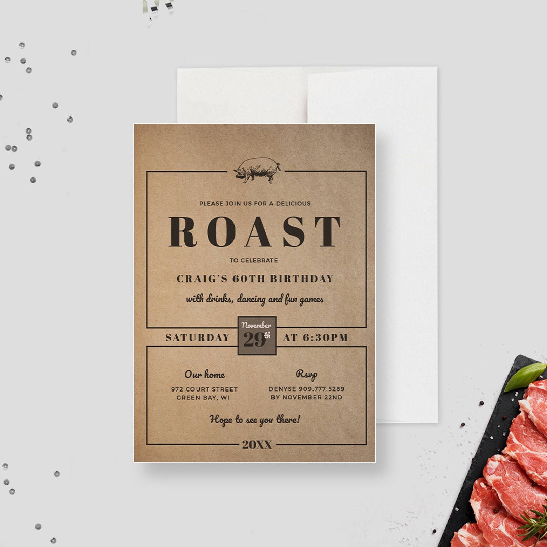 Roast Party Invitation Edit Yourself Template, Pig Roast Barbecue Party ...