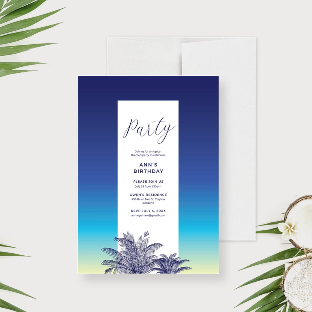 Tropical Summer Birthday Party Invitation Editable Template, Hawaiian ...