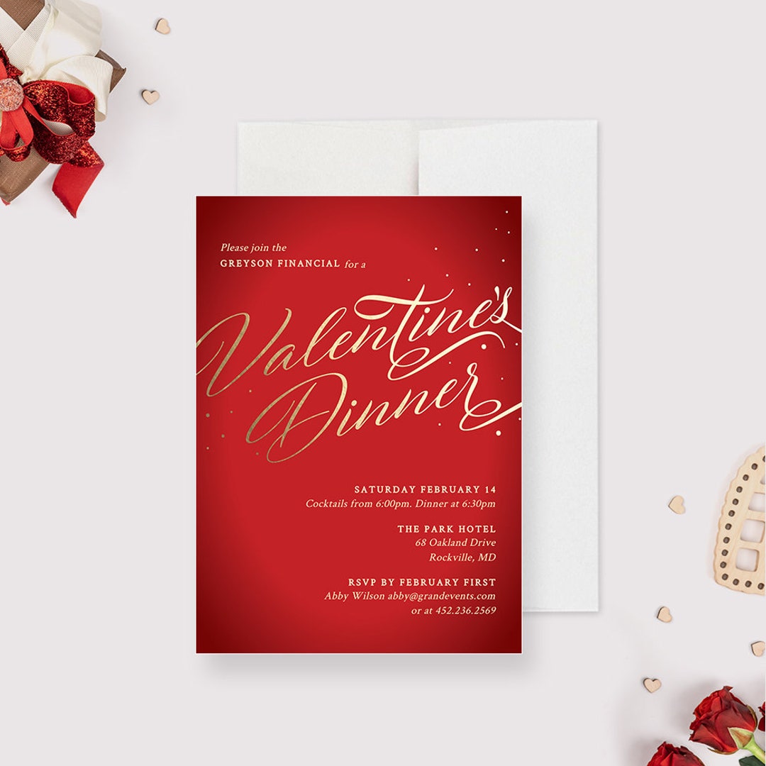 Valentines Dinner Party Invitation Template, Romantic Valentines Day ...