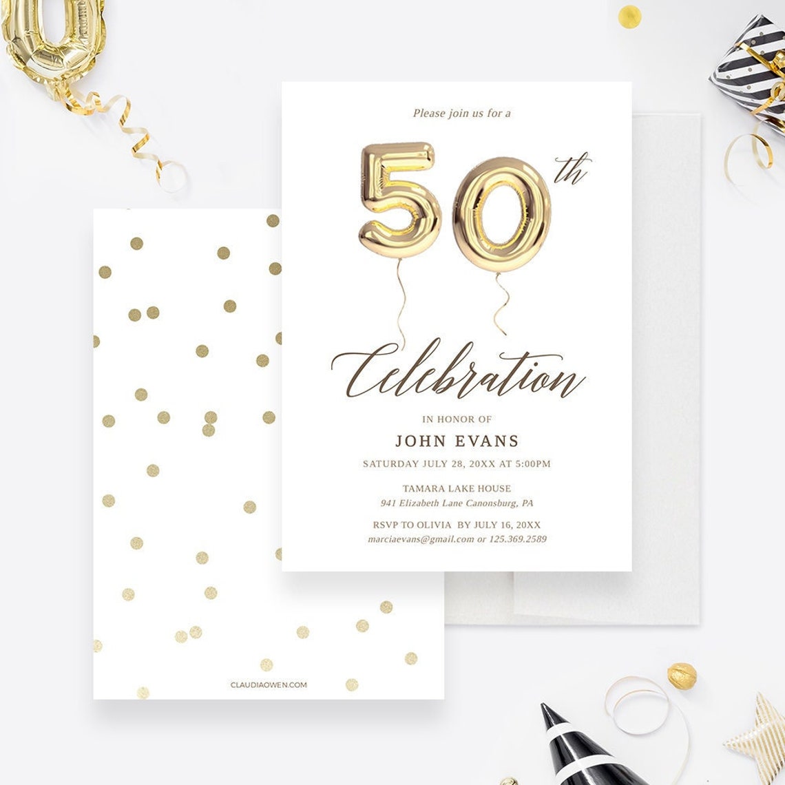 50th Party Invitation Editable Template Fiftieth Fifty | Etsy