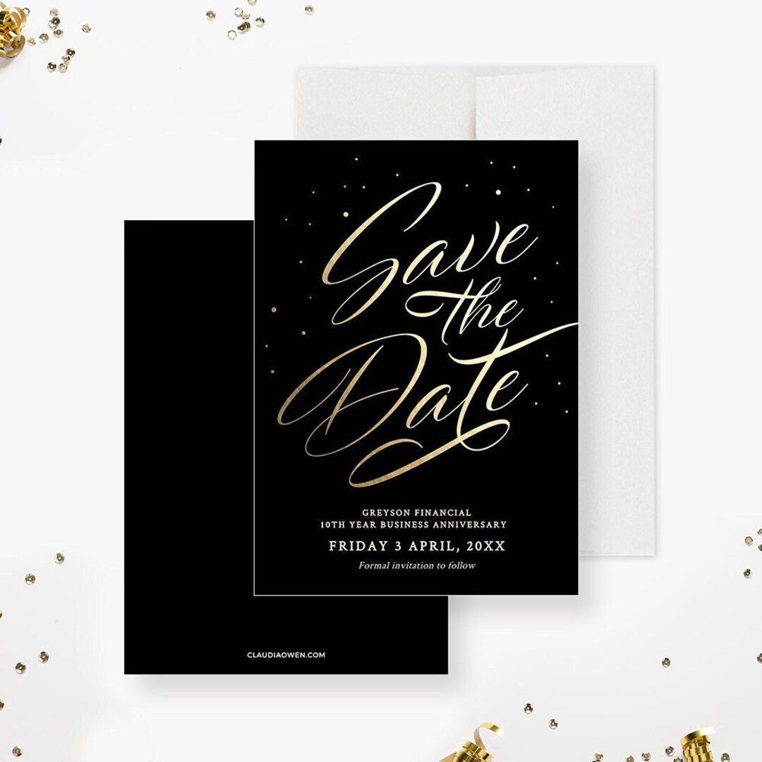 Elegant Save the Date Template, Black and Gold Save the Dates ...