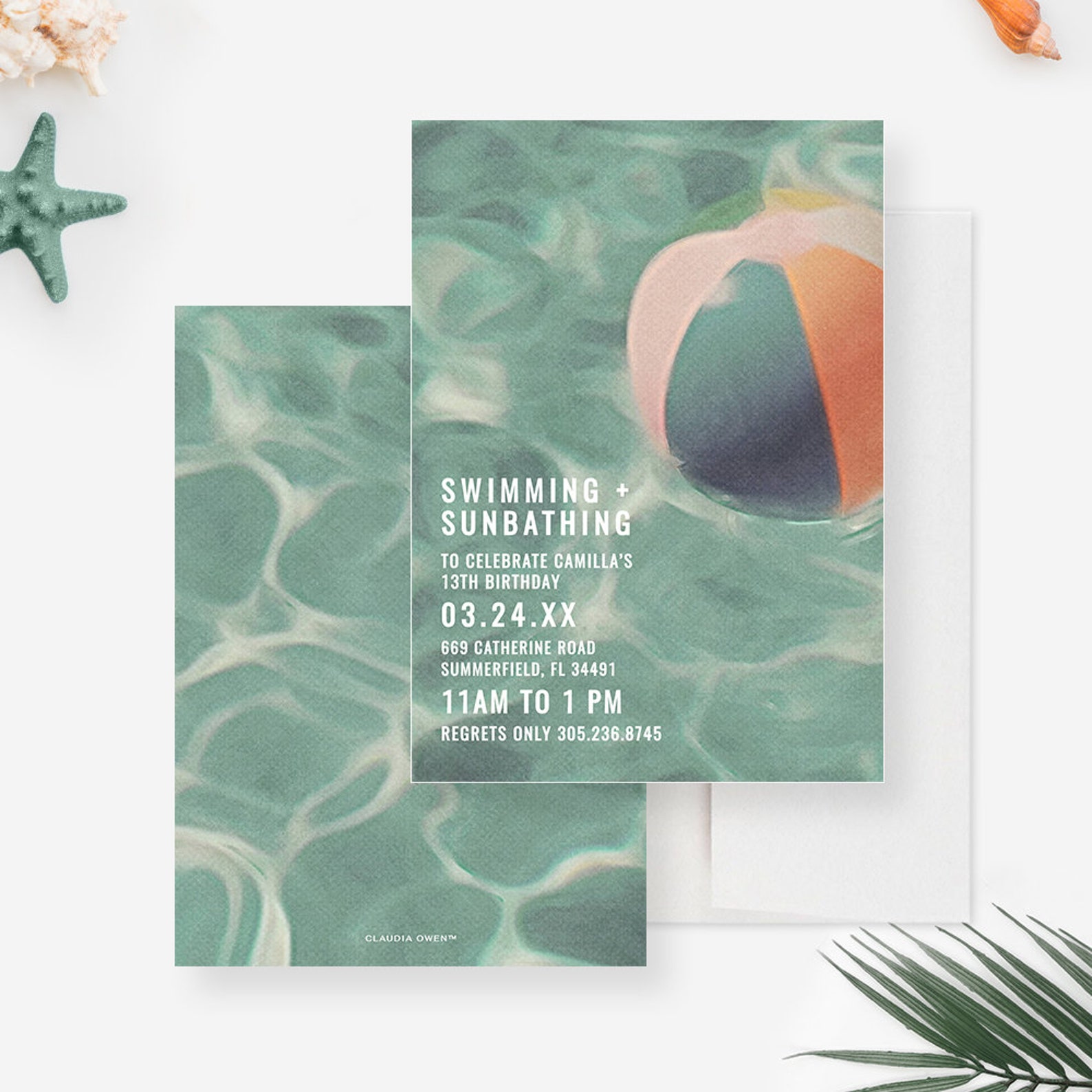 Swimming and Sunbathing Pool Birthday Party Invitation Editable ...