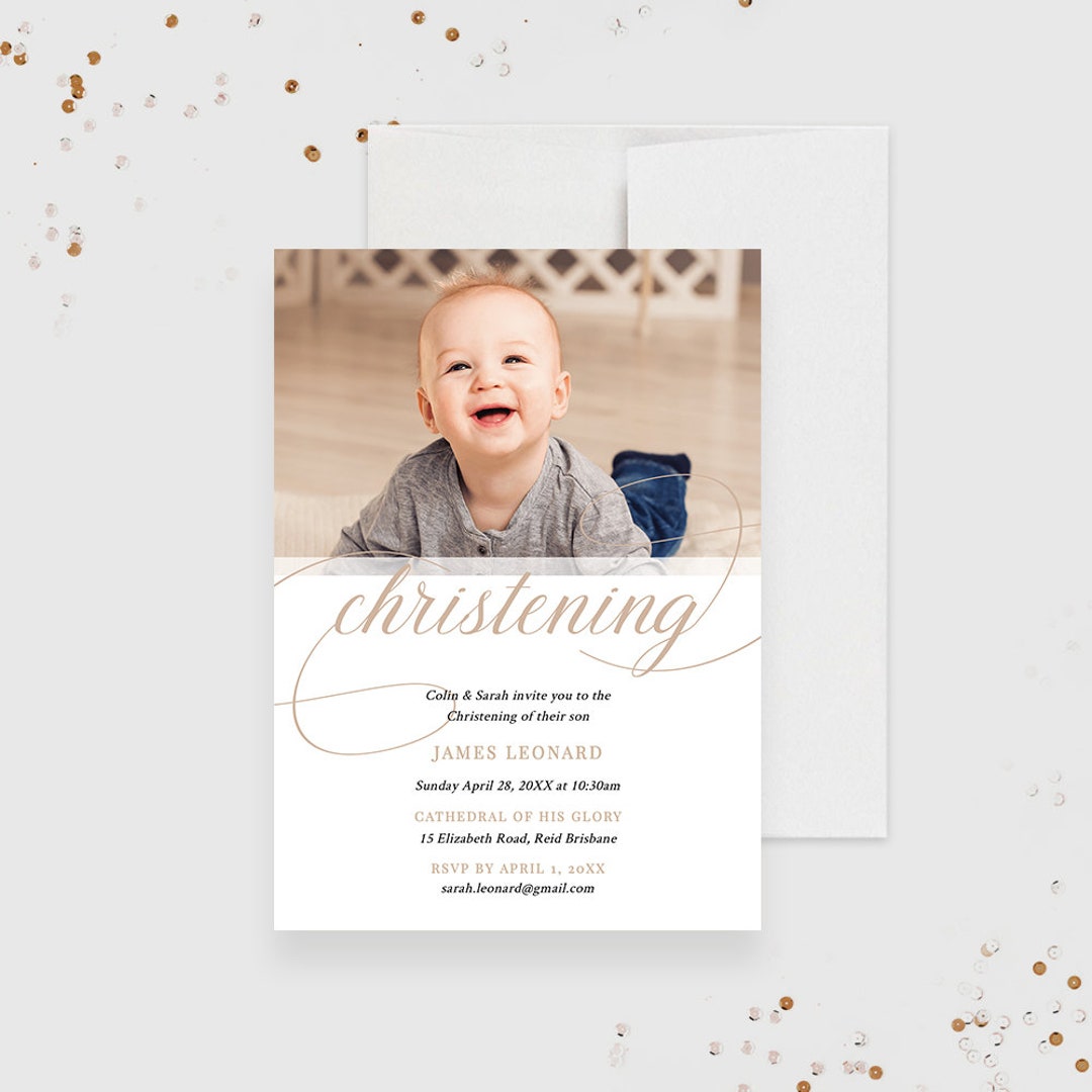 Religious Christening Party Invitation Template With Photo for Baby ...
