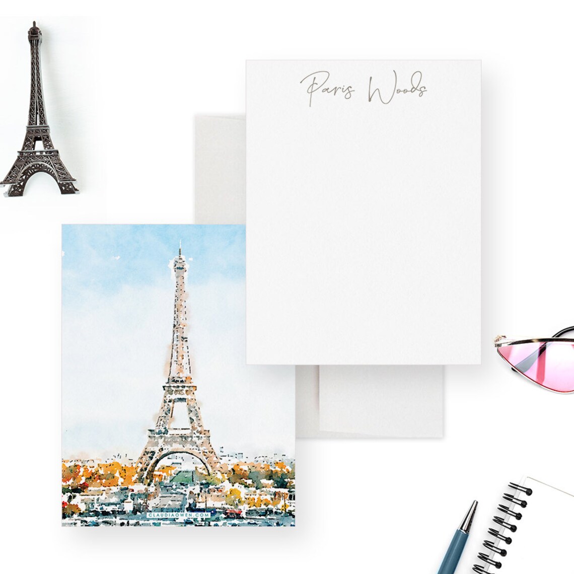 Eiffel Tower Personalized Note Card Custom Paris Themed Stationery Set ...