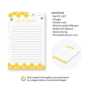 Personalized Bee Notepad for Children, Honey Bee Stationary Notepad Set ...