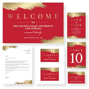 Elegant Gala Invitation Set in Red and Gold, Business Welcome Sign ...