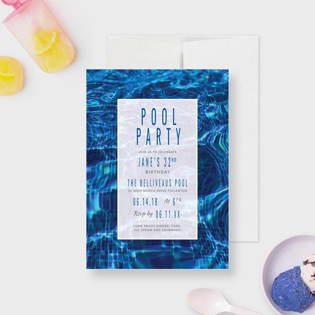 Pool Party Invitation for Adults Editable Template, Summer Invites ...