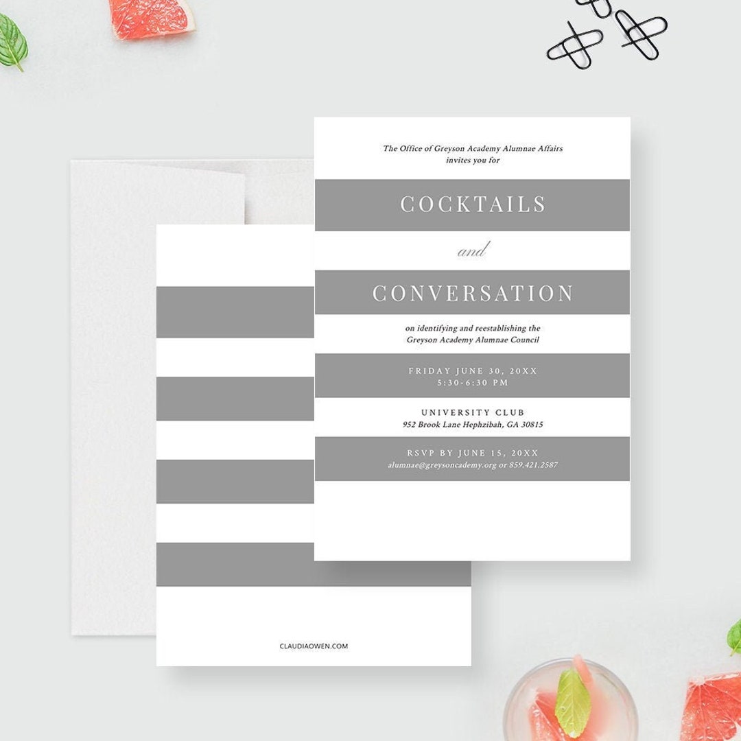 Cocktails and Conversation Party Invitation Editable Template, Business ...