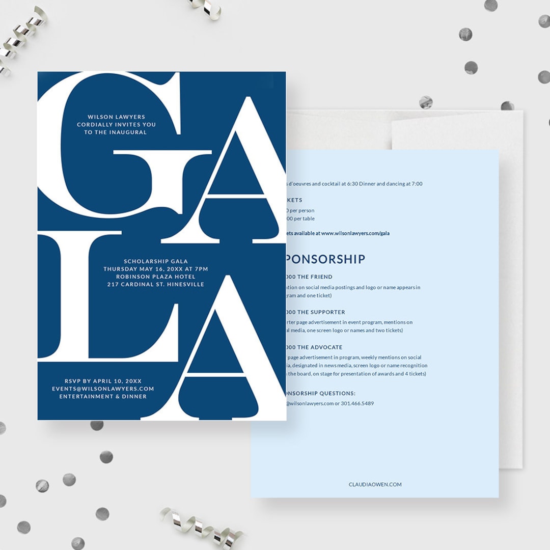 Modern Gala Party Invitation Editable Template, Formal Corporate ...