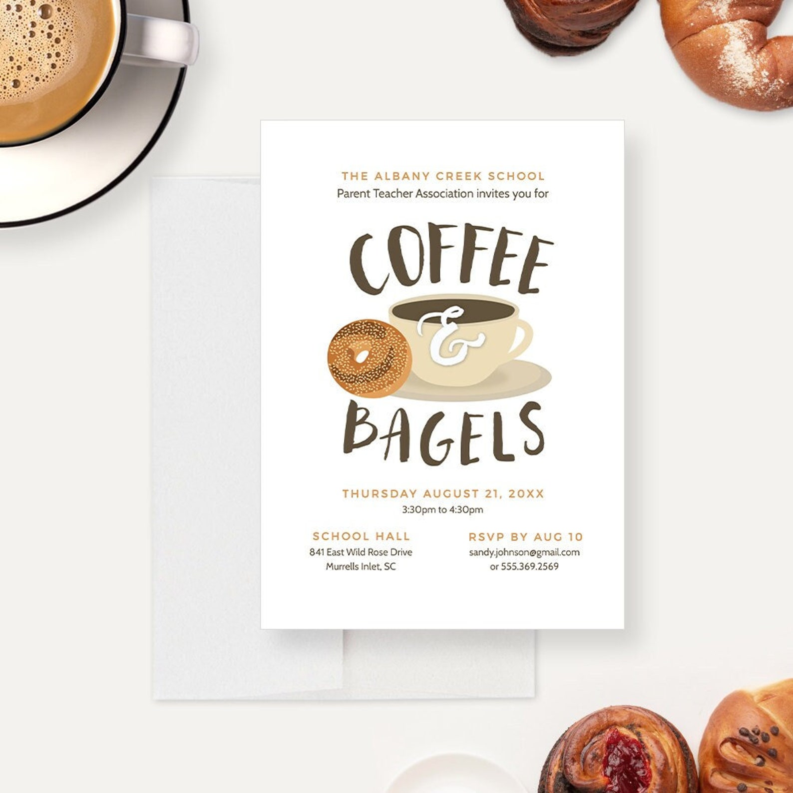 Coffee and Bagels Party Invitation Editable Template - Etsy