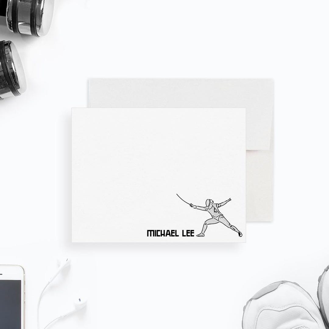 Custom Fencing Note Card Set Personalized Stationery With Name Flat ...