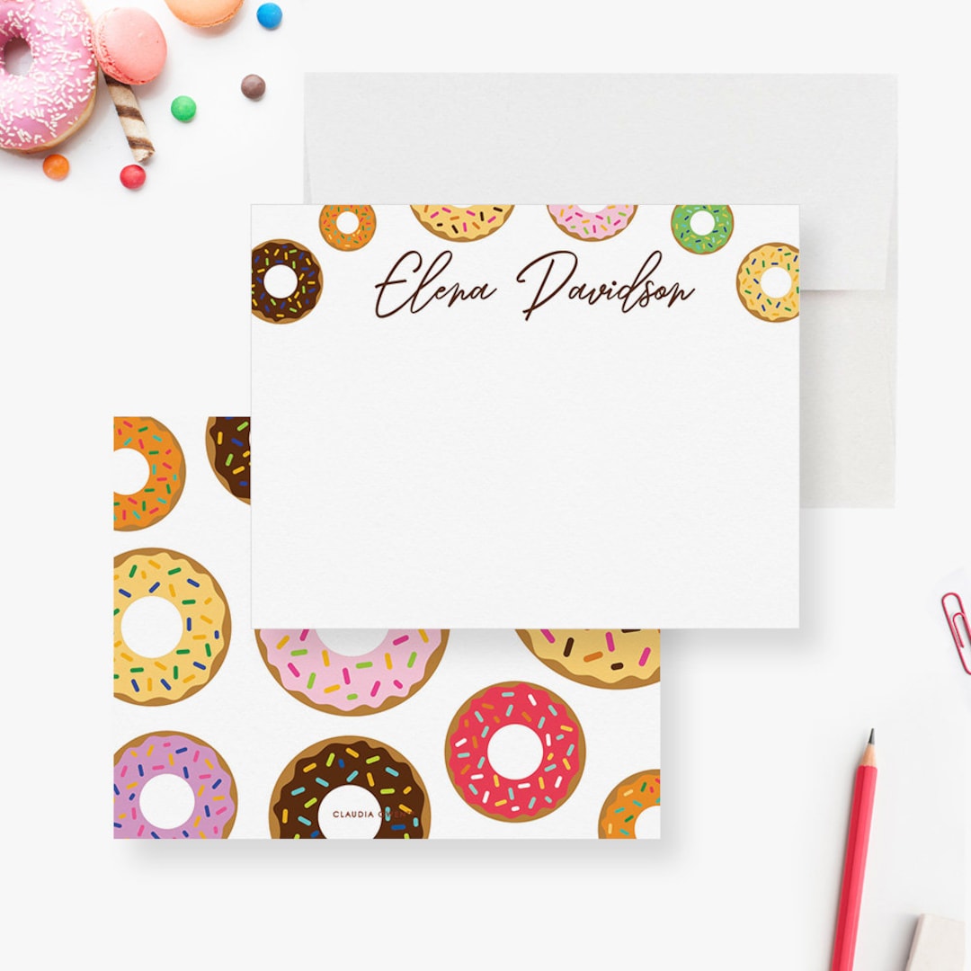 Colorful Donut Note Cards, Donut Birthday Thank You Cards, Doughnut ...