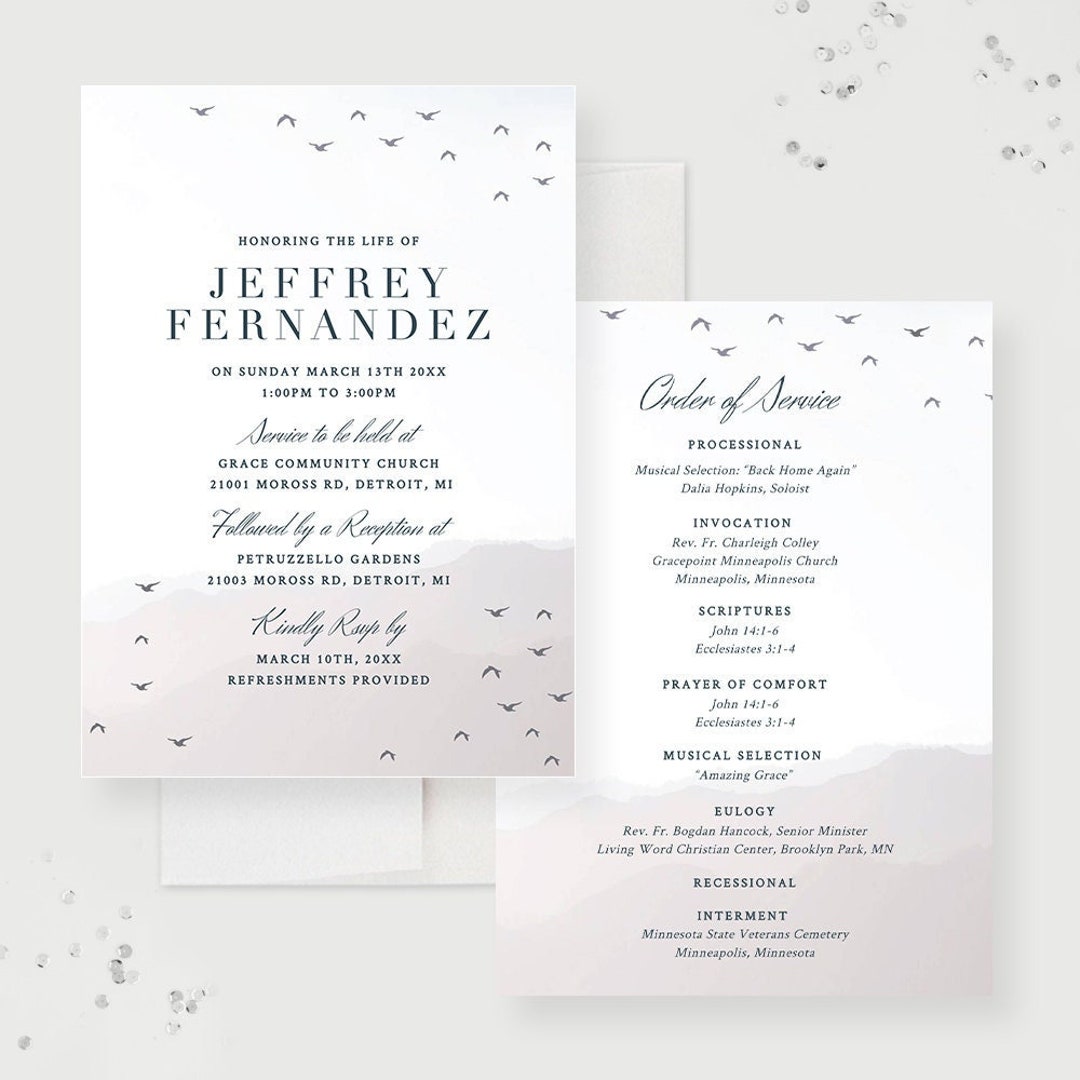 Celebration of Life Digital Invitation, Funeral Program Editable ...