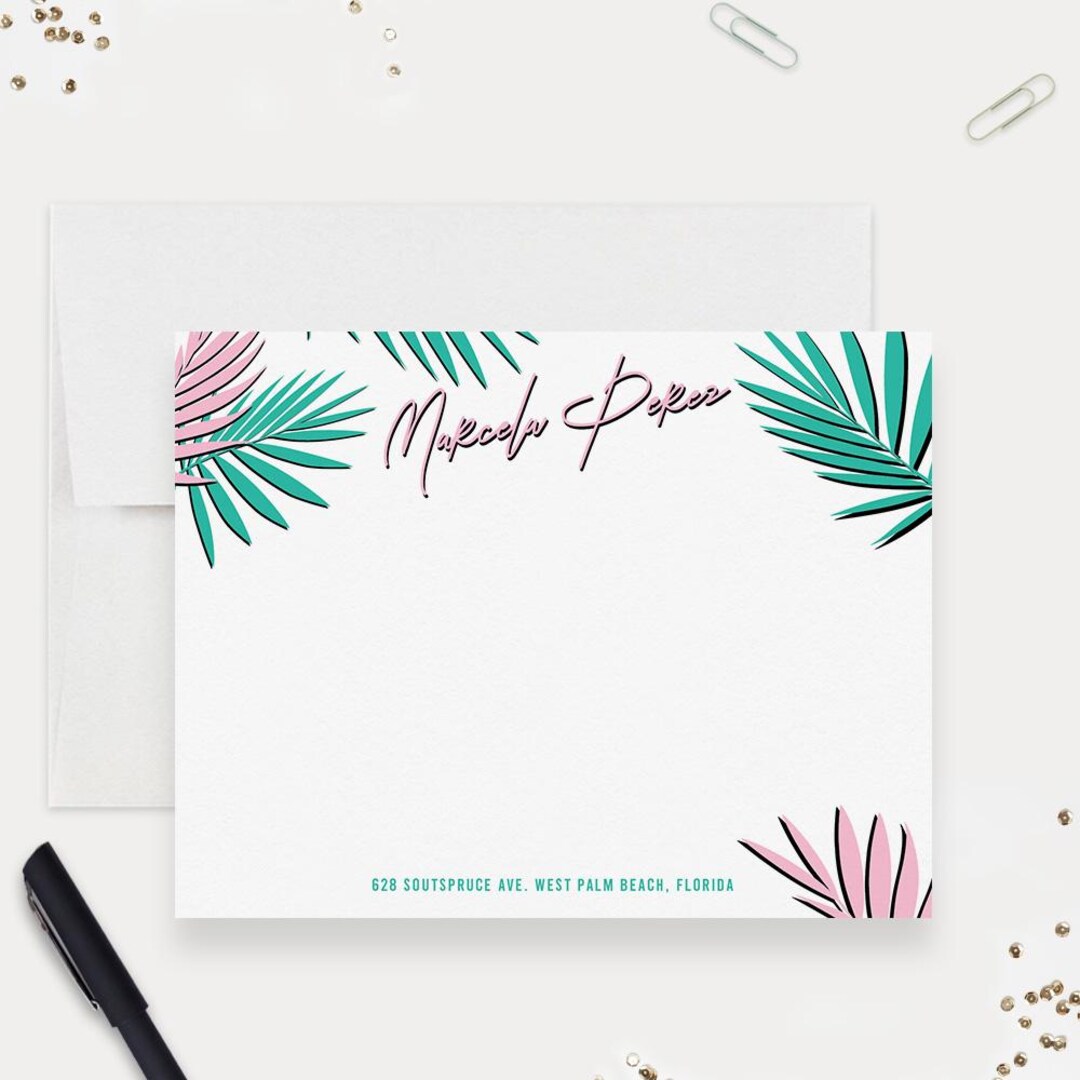 Tropical Palm Leaf Note Cards Personalized Stationery Set With Name ...