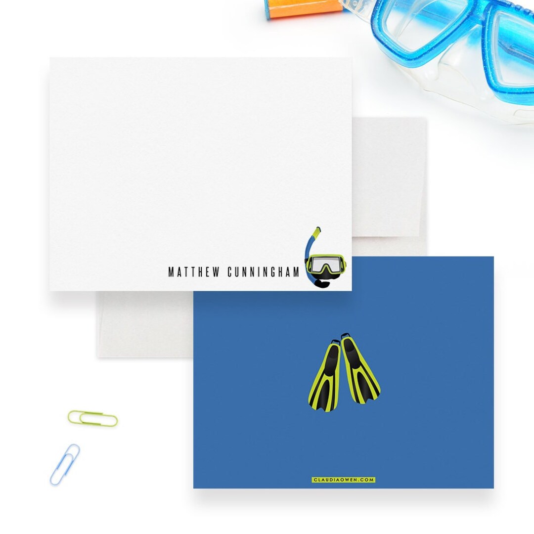 Personalized Scuba Diver Note Cards Snorkel Gift Stationary - Etsy