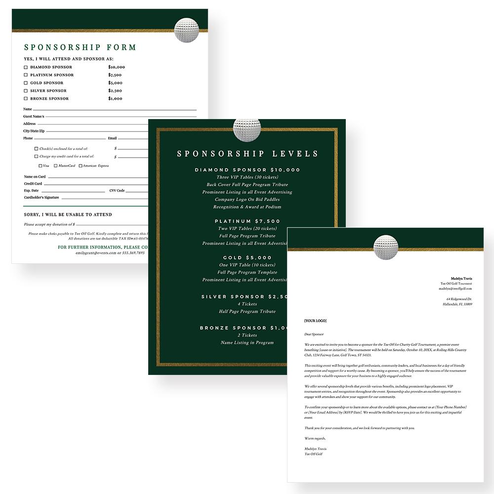 Golf Fundraiser Printable Bundle, Sponsorship Levels, Golf Tournament ...