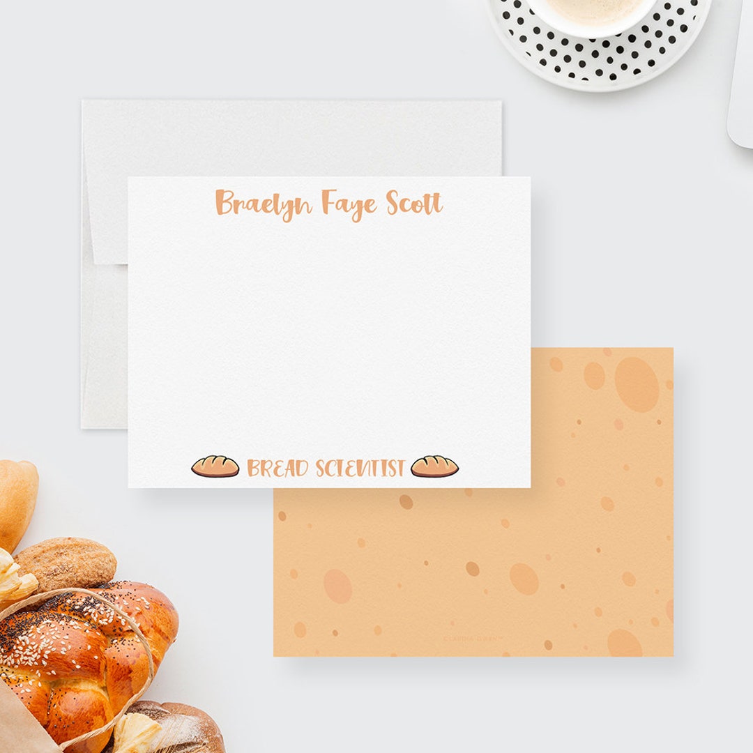 Personalized Bread Scientist Note Card, Bread Stationery Set Funny ...