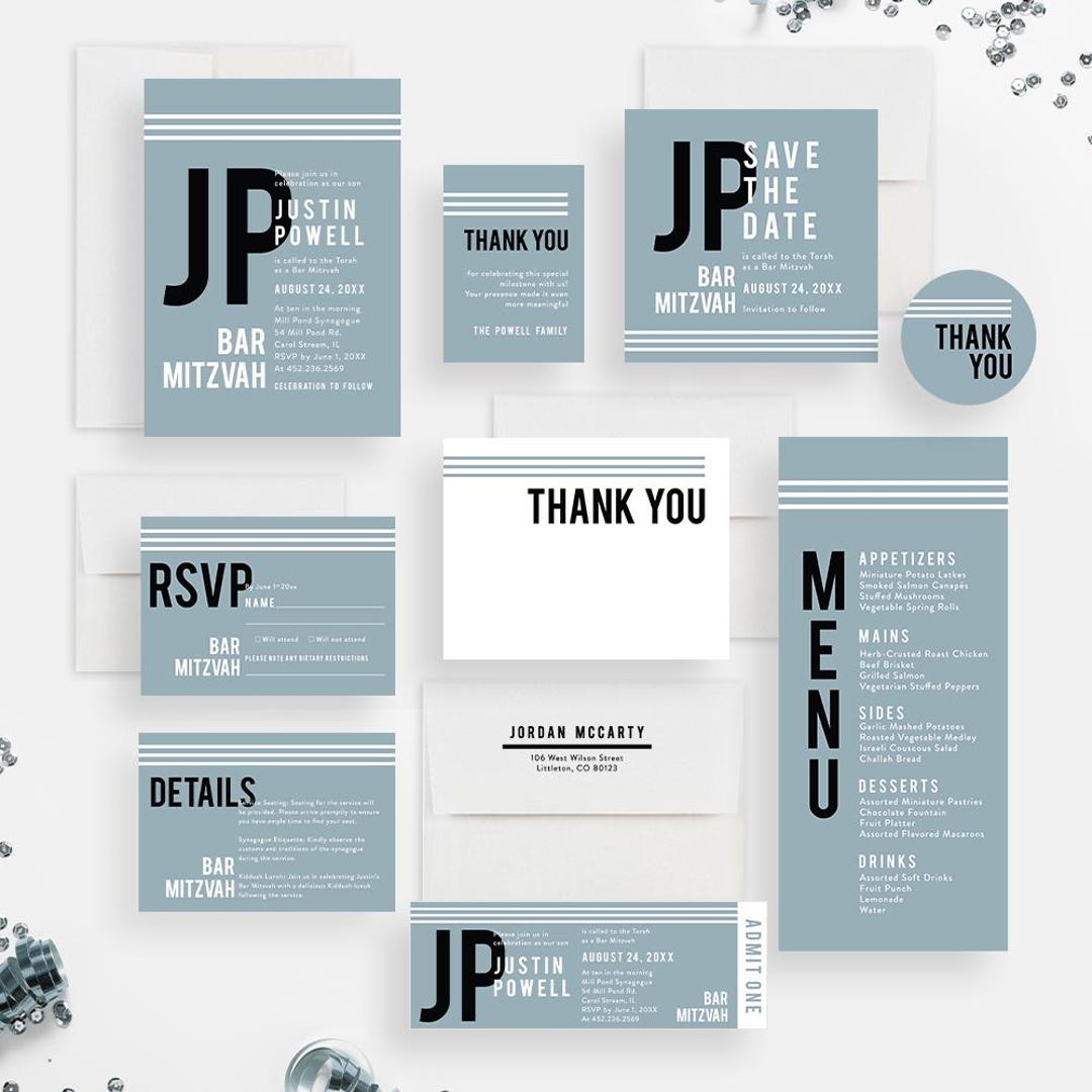 Modern Minimalist Bar Mitzvah Invitation, Religious Celebration Mitzvah ...