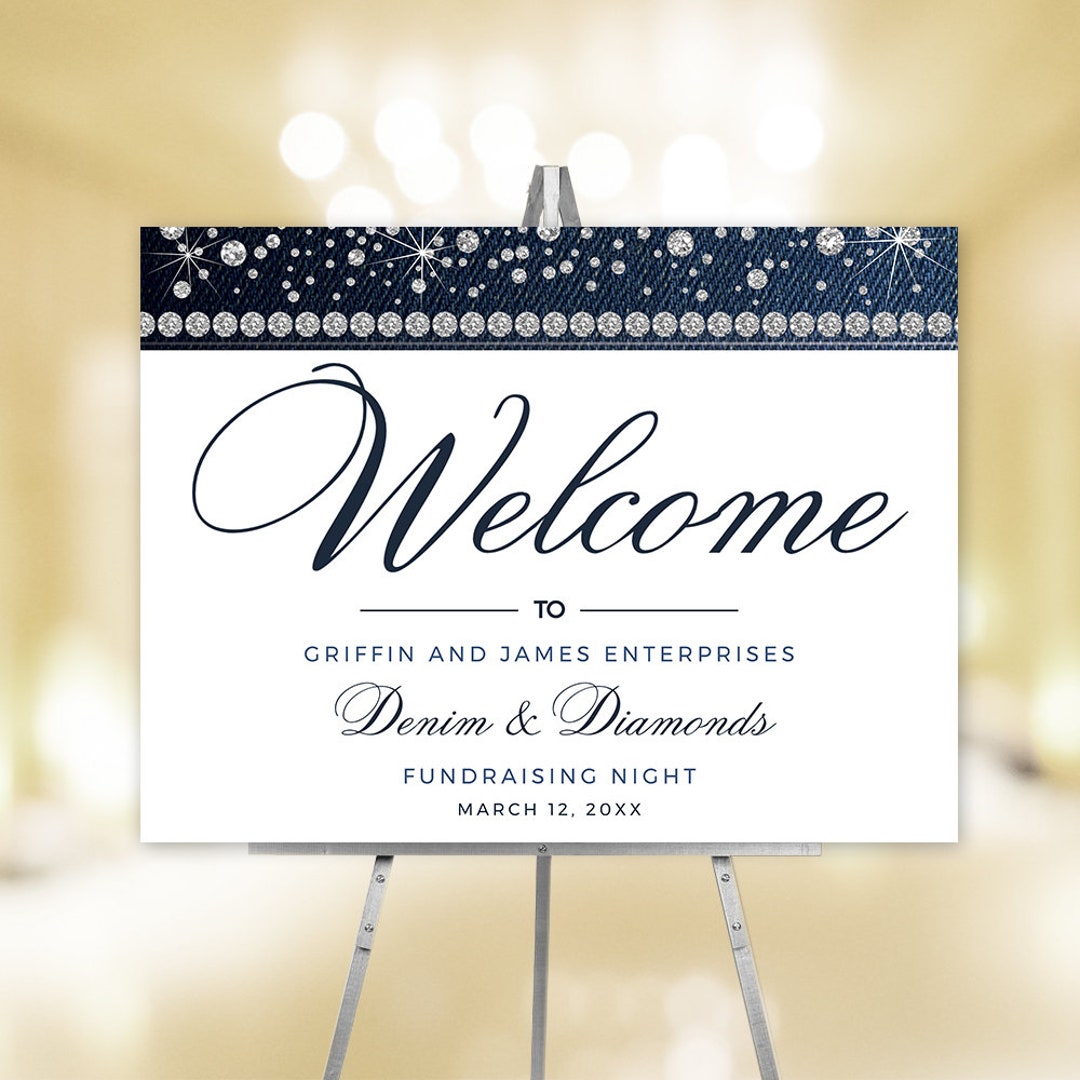 Denim and Diamonds Welcome Sign Digital Download, Printable Sign 18 X ...