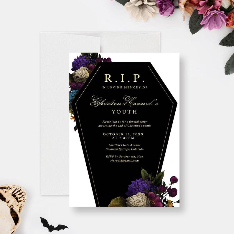 RIP Youth Party Invitation Editable Template, Coffin Death to My 20s ...