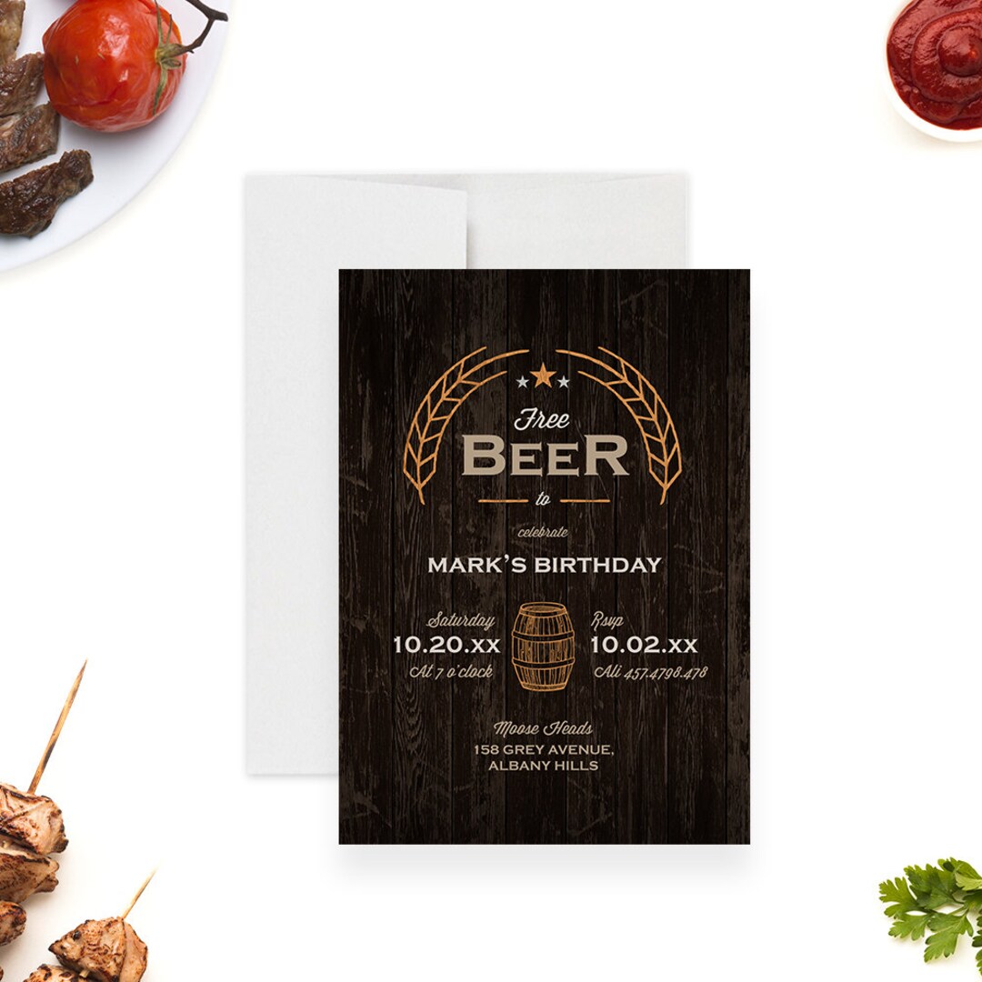 Beer Birthday Party Invitations, Mens Birthday Invitations, Masculine ...