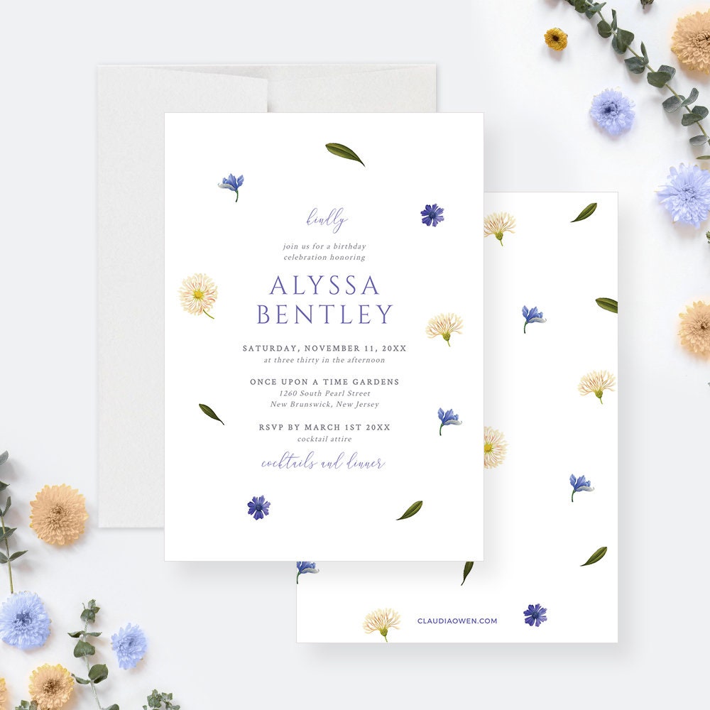 Floral Birthday Invitation Editable Template, Floral Engagement Party ...