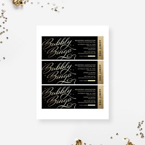 Bingo Ticket Template, Bubbly Bingo Black and Gold Admit One Digital ...