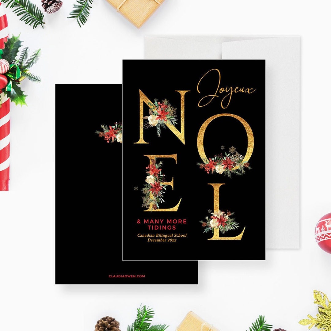 Joyeux Noel Christmas Card, Personalized French Holiday Cards Instant ...