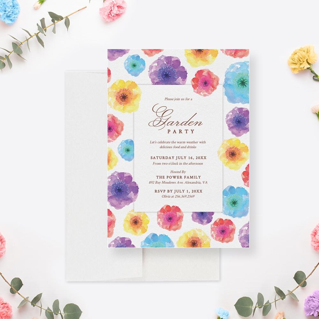 Flower Birthday Party Invitation Template, Floral Bridal Shower Digital ...