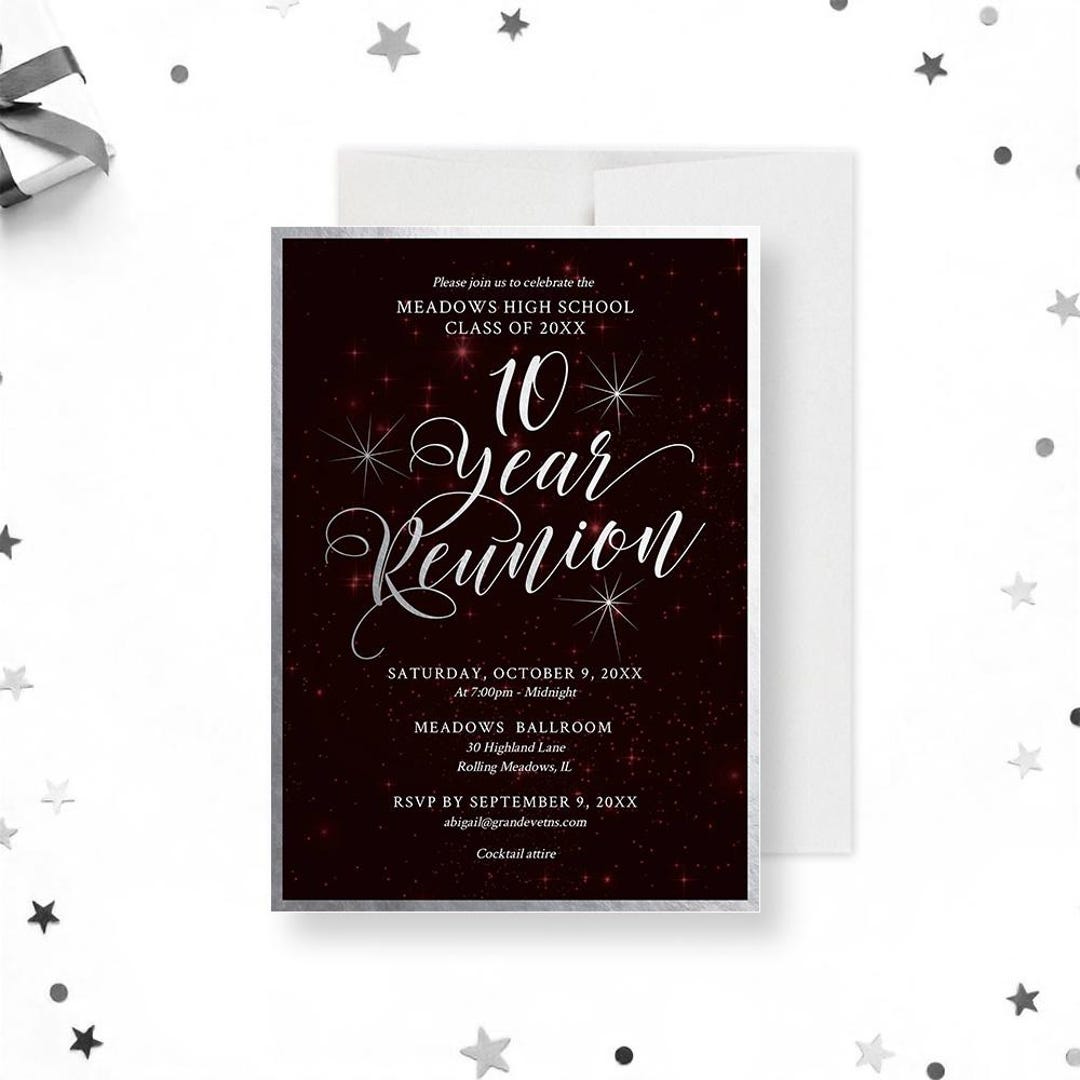 10 Year Reunion Party Invitation Template, High School 10th Year Class ...