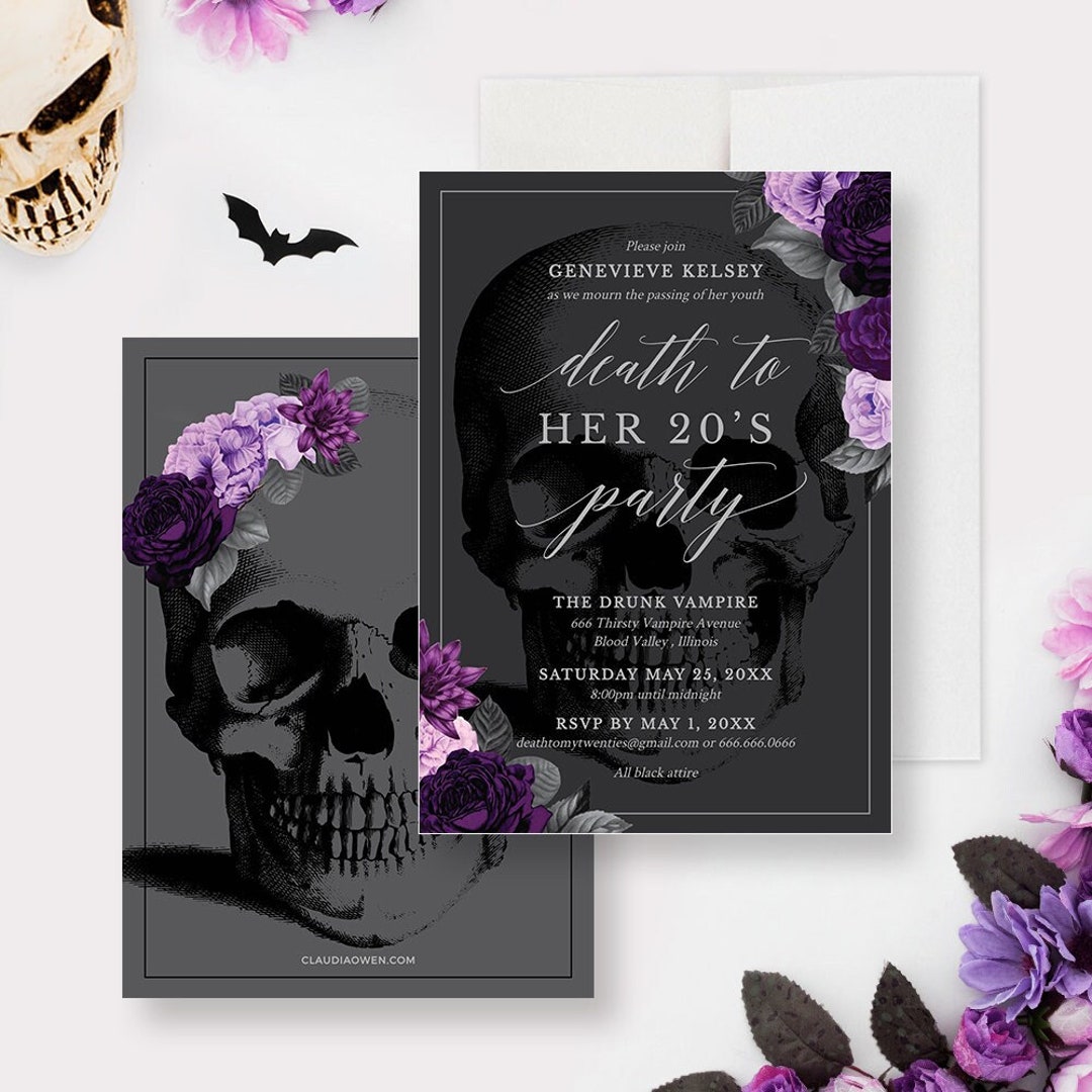 Death to My 20s Party Invitation Template Purple Flowers RIP - Etsy