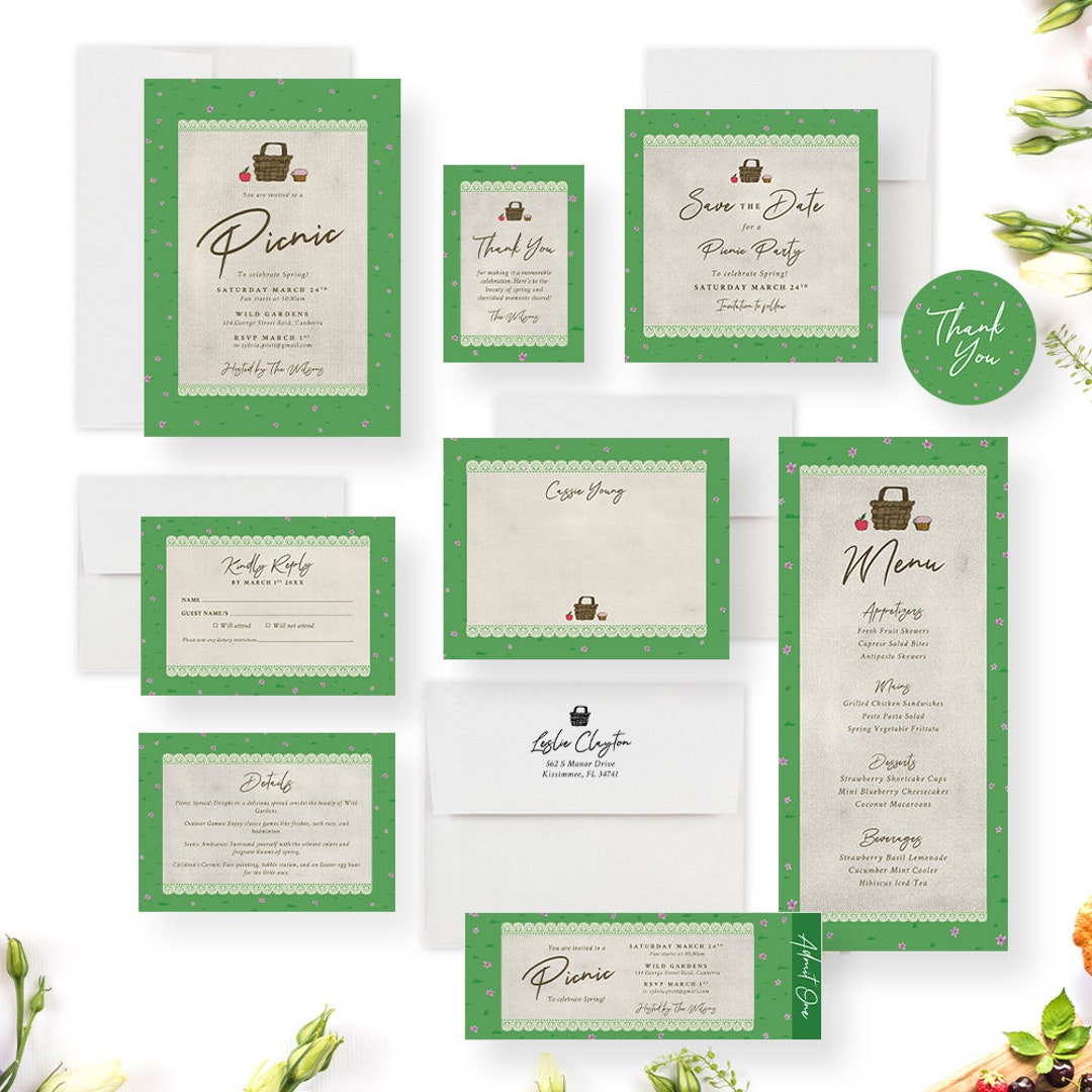 Picnic Invitation for Spring Celebration, Family Spring Party Invites ...