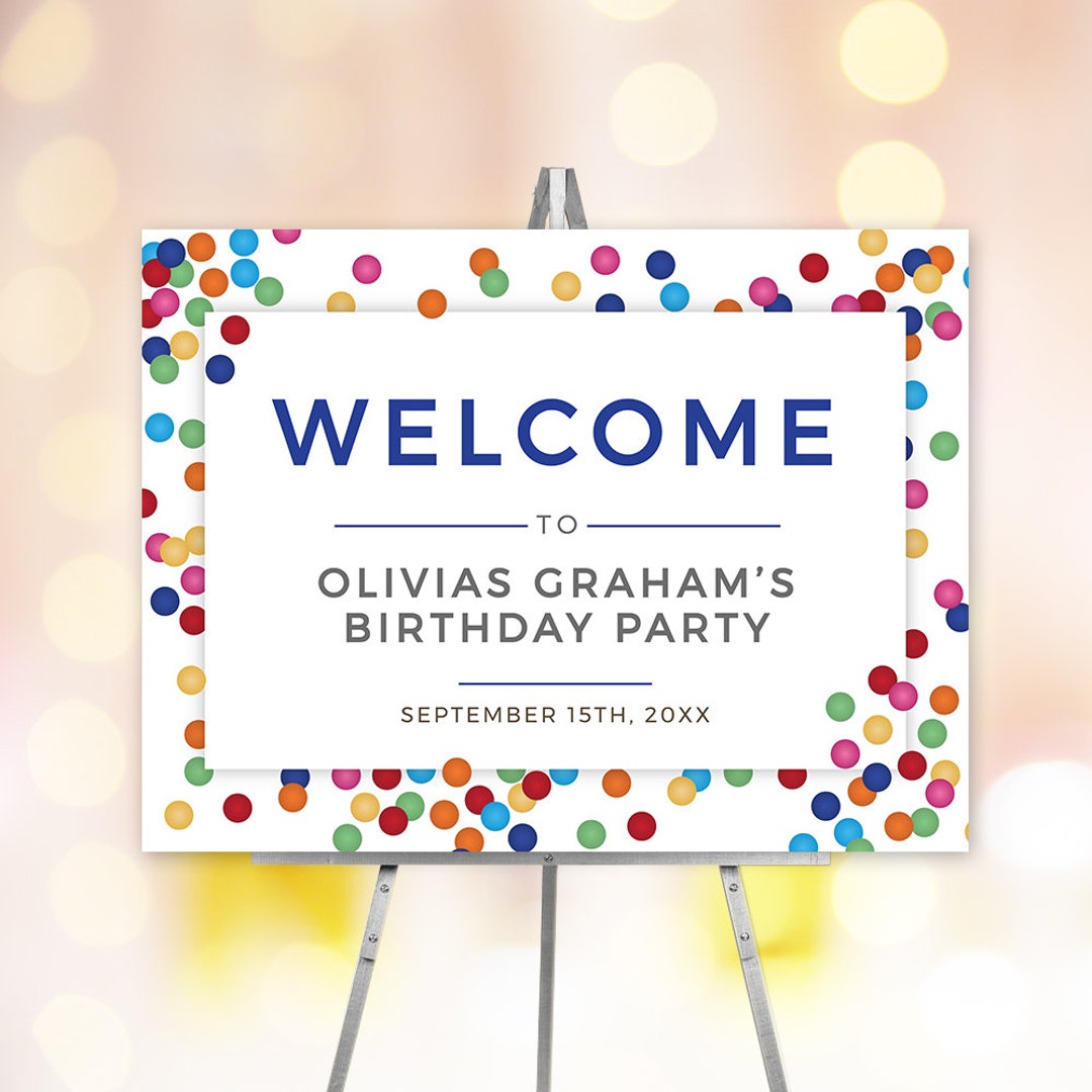Confetti Kid’s Birthday Party Welcome Sign 24 X 18 Inches Digital ...