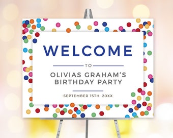 Confetti Kid’s Birthday Party Welcome Sign 24 X 18 Inches Digital ...