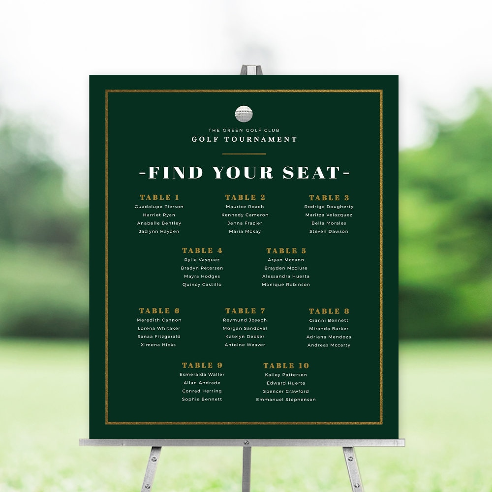 Golf Table Seating Chart, Seating Sign Editable Template, Golf ...