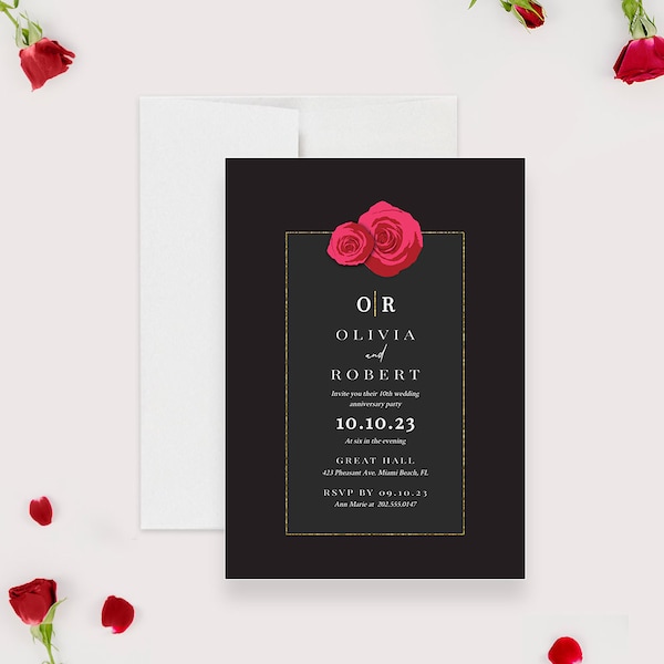 Red Rose Invitation - Etsy
